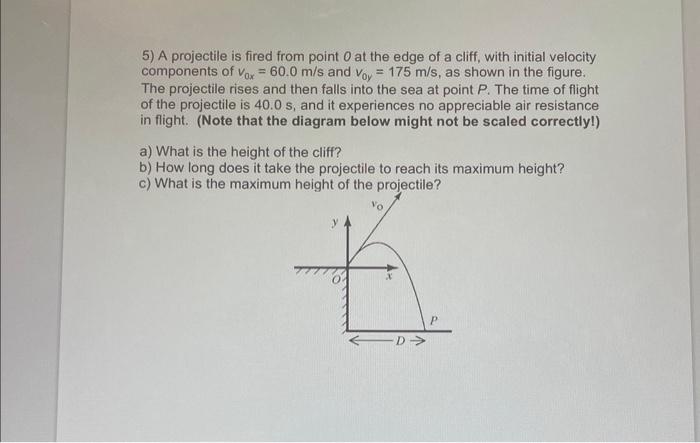 Solved 5 A Projectile Is Fired From Point 0 At The Edge Of