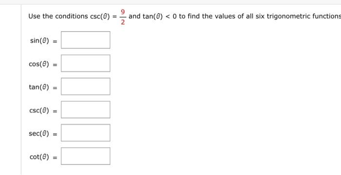 Solved Use the conditions csc(θ)=29 and tan(θ)
