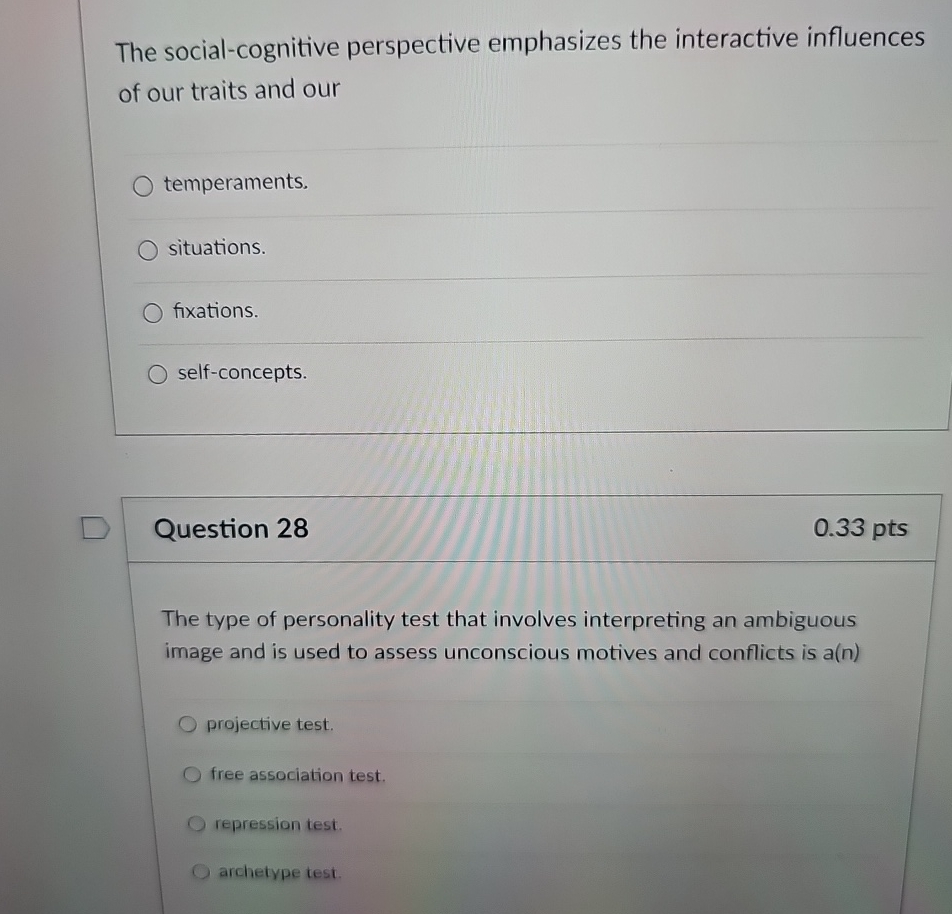 Solved The social-cognitive perspective emphasizes the | Chegg.com