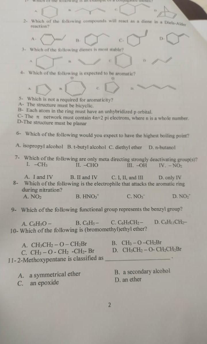 2- Which of the following compounds will react as a | Chegg.com