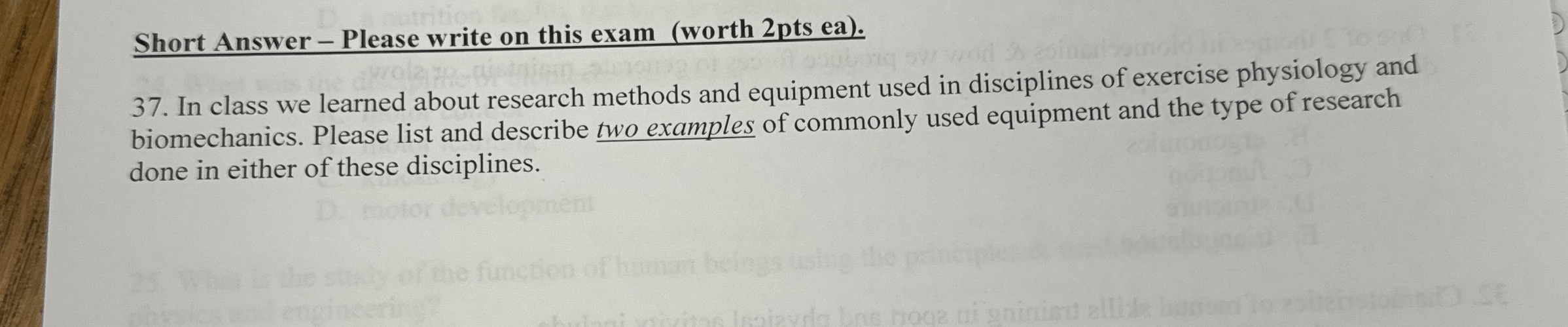 High Quality SOLUTION Short Answer - ﻿Please write on this exam (worth 2pts | Chegg.com
