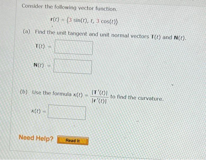 Solved Consider The Following Vector Function R T 3