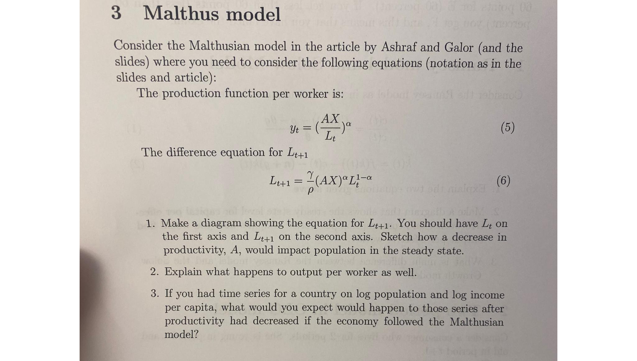 Solved 3 ﻿Malthus modelConsider the Malthusian model in the | Chegg.com