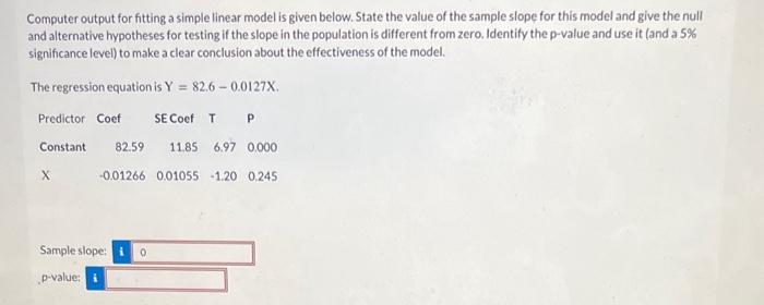 Solved Computer output for fitting a simple linear model is | Chegg.com