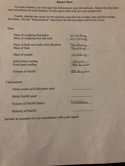 Solved Report Sheet For each titration, you will report the | Chegg.com