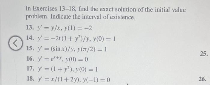 Solved In Exercises 13-18, find the exact solution of the | Chegg.com
