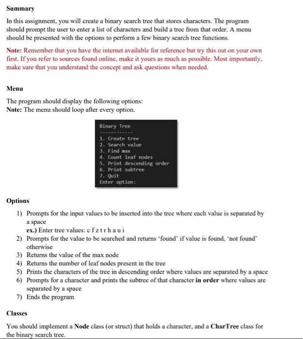 Summary In This Assignment You Will Create A Binary 