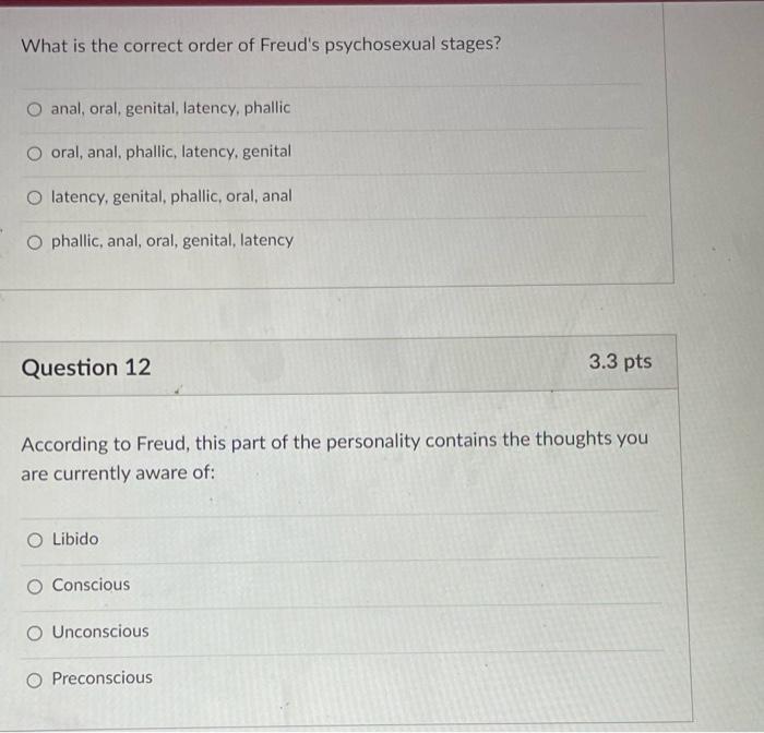 Solved What is the correct order of Freud's psychosexual | Chegg.com