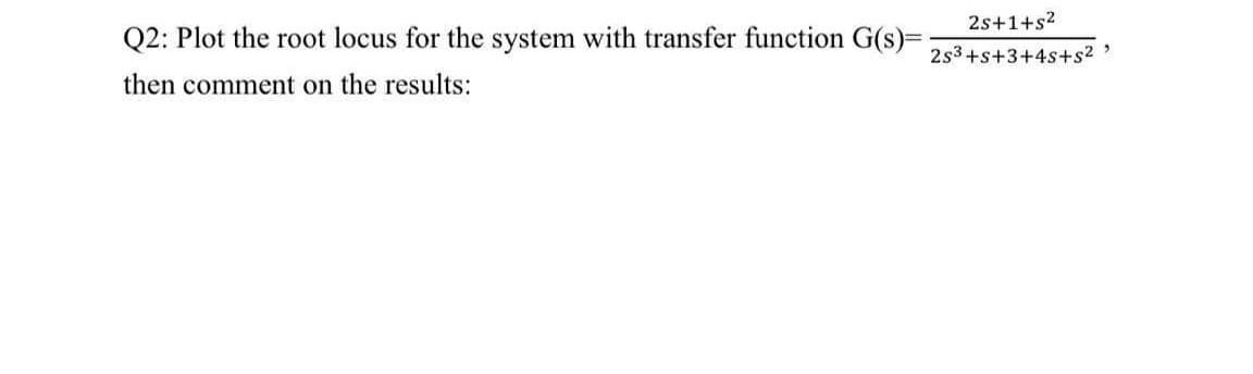 Solved 2s+1+52 Q2: Plot the root locus for the system with | Chegg.com