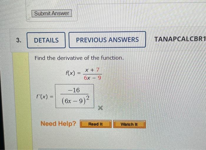 Solved Find the derivative of the function. | Chegg.com