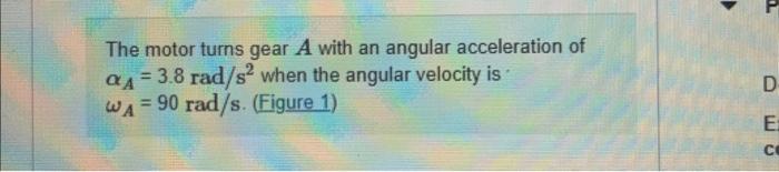 Solved The motor turns gear A with an angular acceleration | Chegg.com