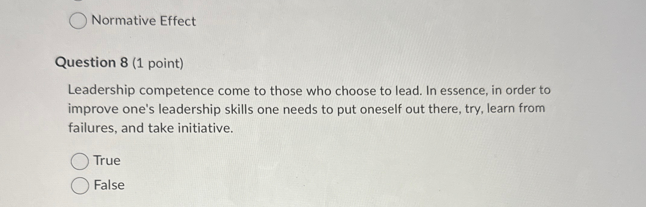 Solved Normative EffectQuestion 8 (1 ﻿point)Leadership | Chegg.com