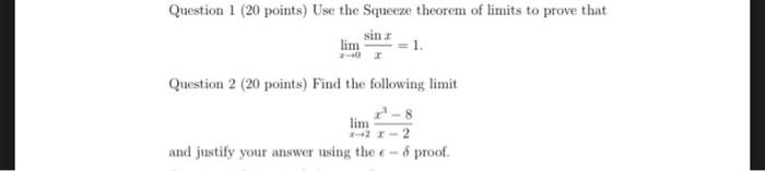Solved Question 1 ( 20 points) Use the Squeeze theorem of | Chegg.com