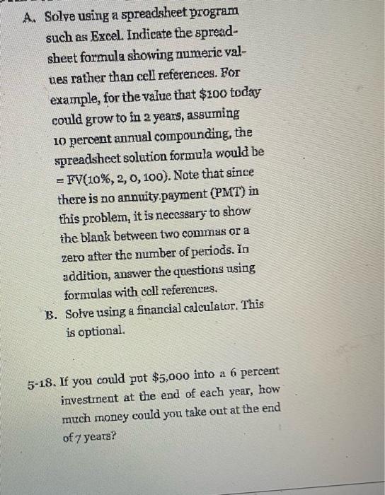Solved A. Solve using a spreadsheet program such as Excel. | Chegg.com
