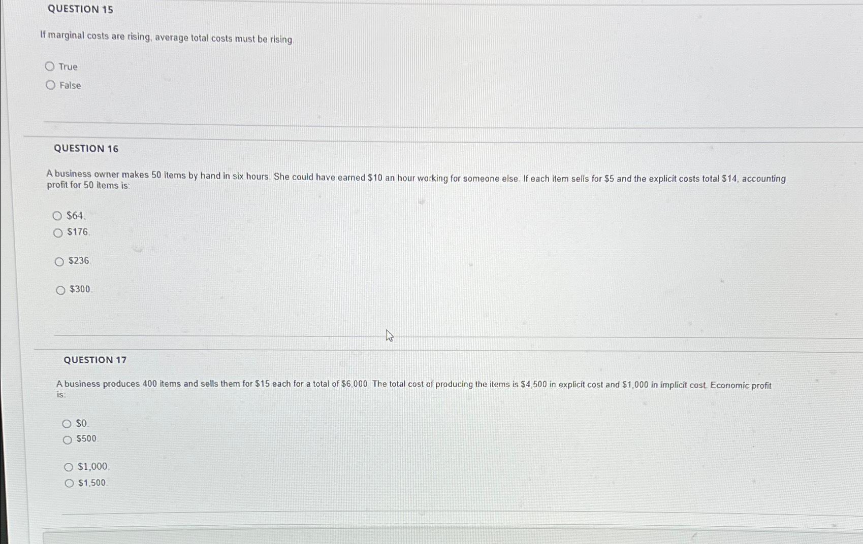 Solved QUESTION 15If marginal costs are rising, average | Chegg.com Solved QUESTION 15If marginal costs are rising, average | Chegg.com