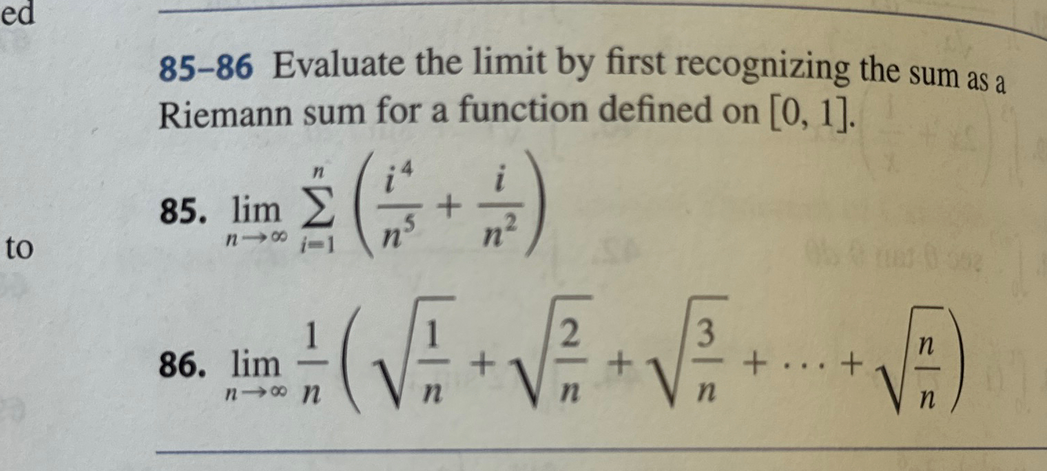 Solved 85-86 ﻿Evaluate the limit by first recognizing the | Chegg.com