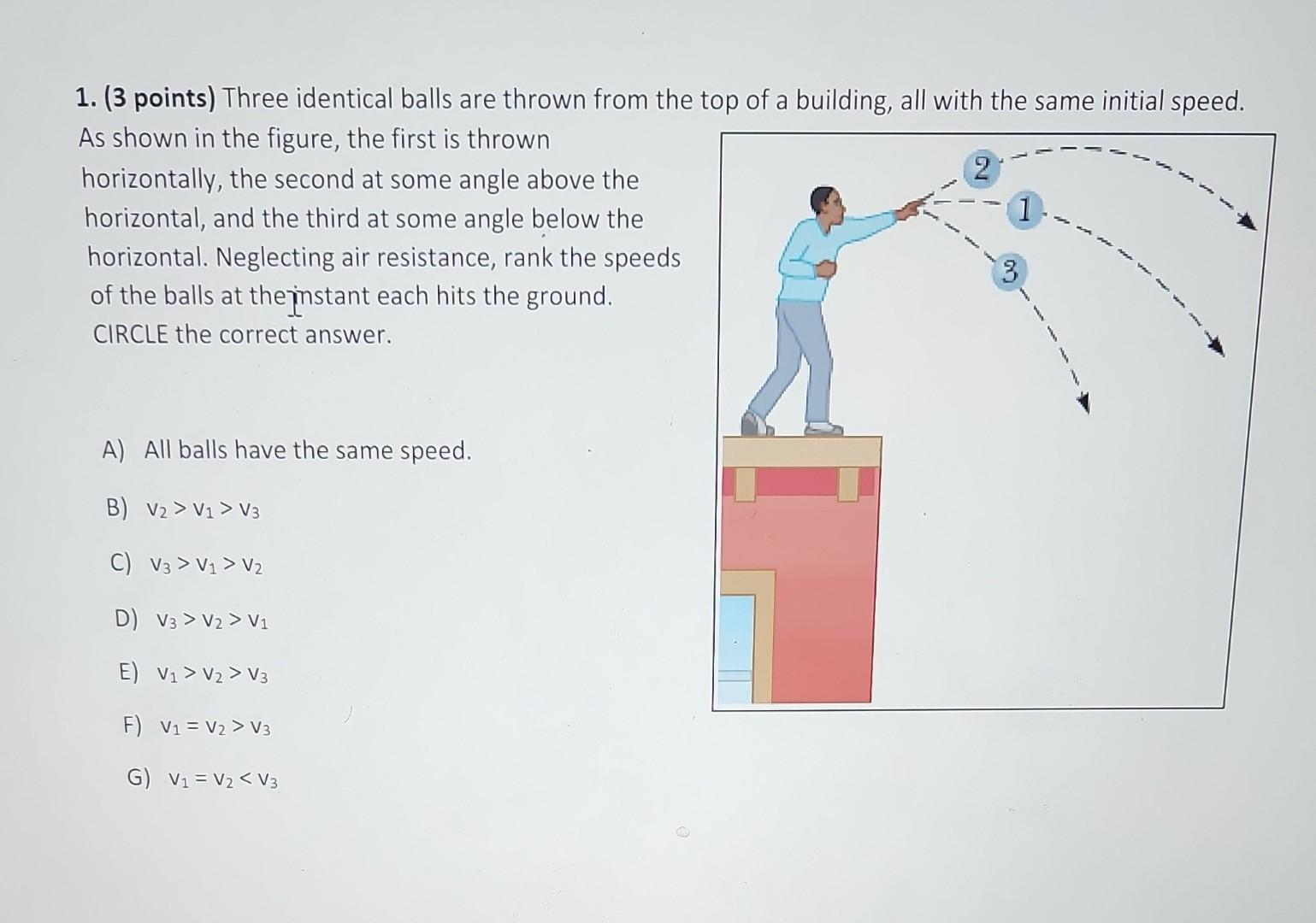 Solved 1. ( 3 points) Three identical balls are thrown from | Chegg.com