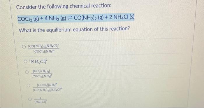 Solved Consider the following chemical reaction: COCl2( | Chegg.com