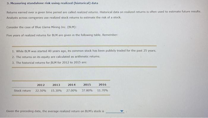 Solved 3. Measuring standalone risk using realized | Chegg.com