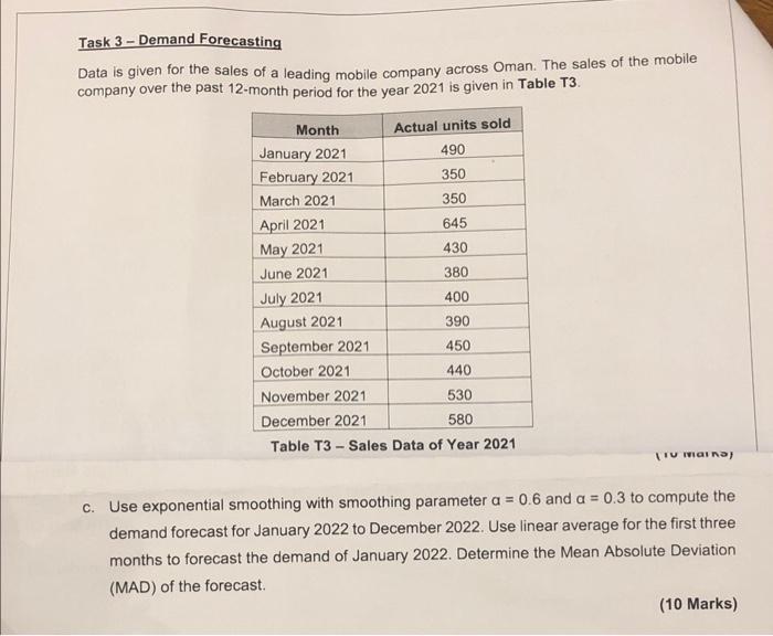 Solved Task 3 - Demand Forecasting Data is given for the | Chegg.com