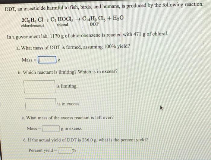 Solved - DDT, an insecticide harmful to fish, birds, and | Chegg.com