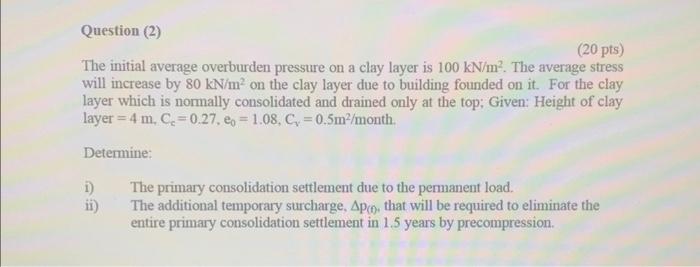 Solved The initial average overburden pressure on a clay | Chegg.com