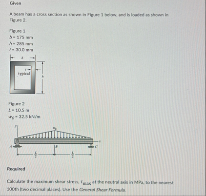 Solved GivenA beam has a cross section as shown in Figure 1 | Chegg.com
