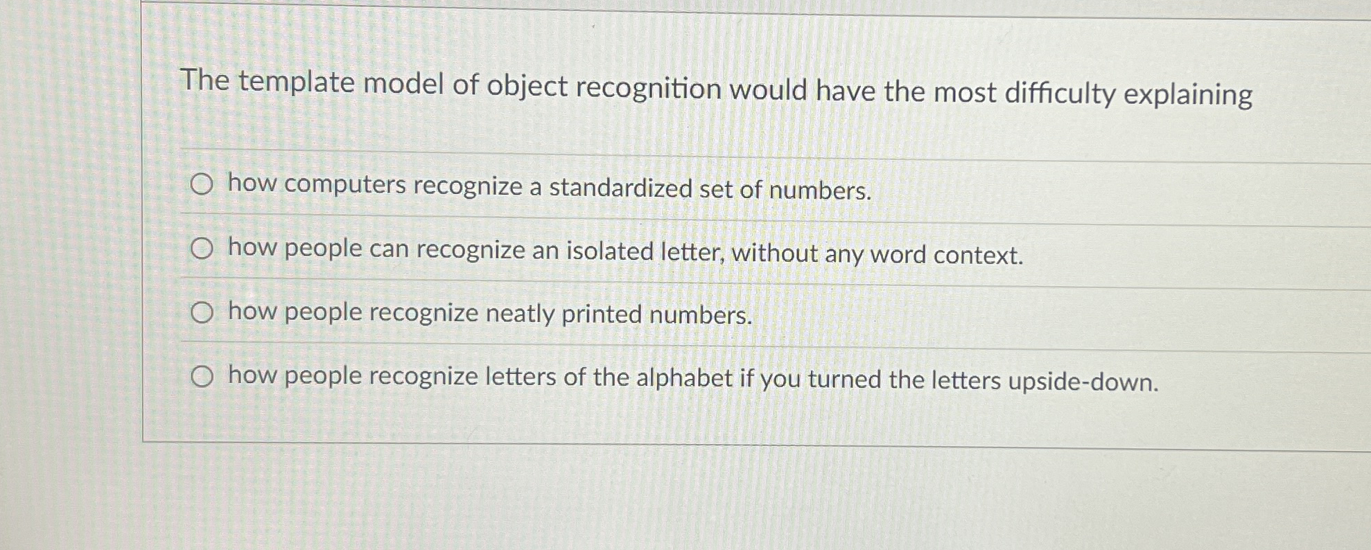 Solved The template model of object recognition would have | Chegg.com