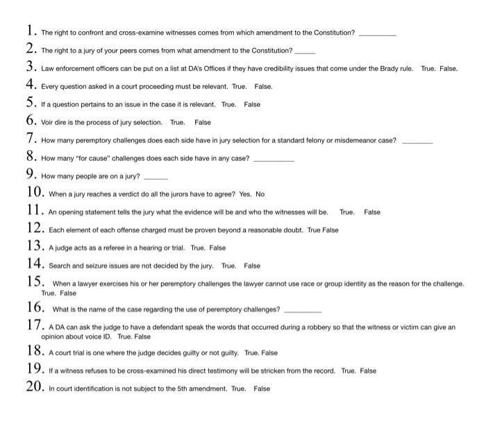 Solved 1. The right to confront and cross-examine witnesses | Chegg.com