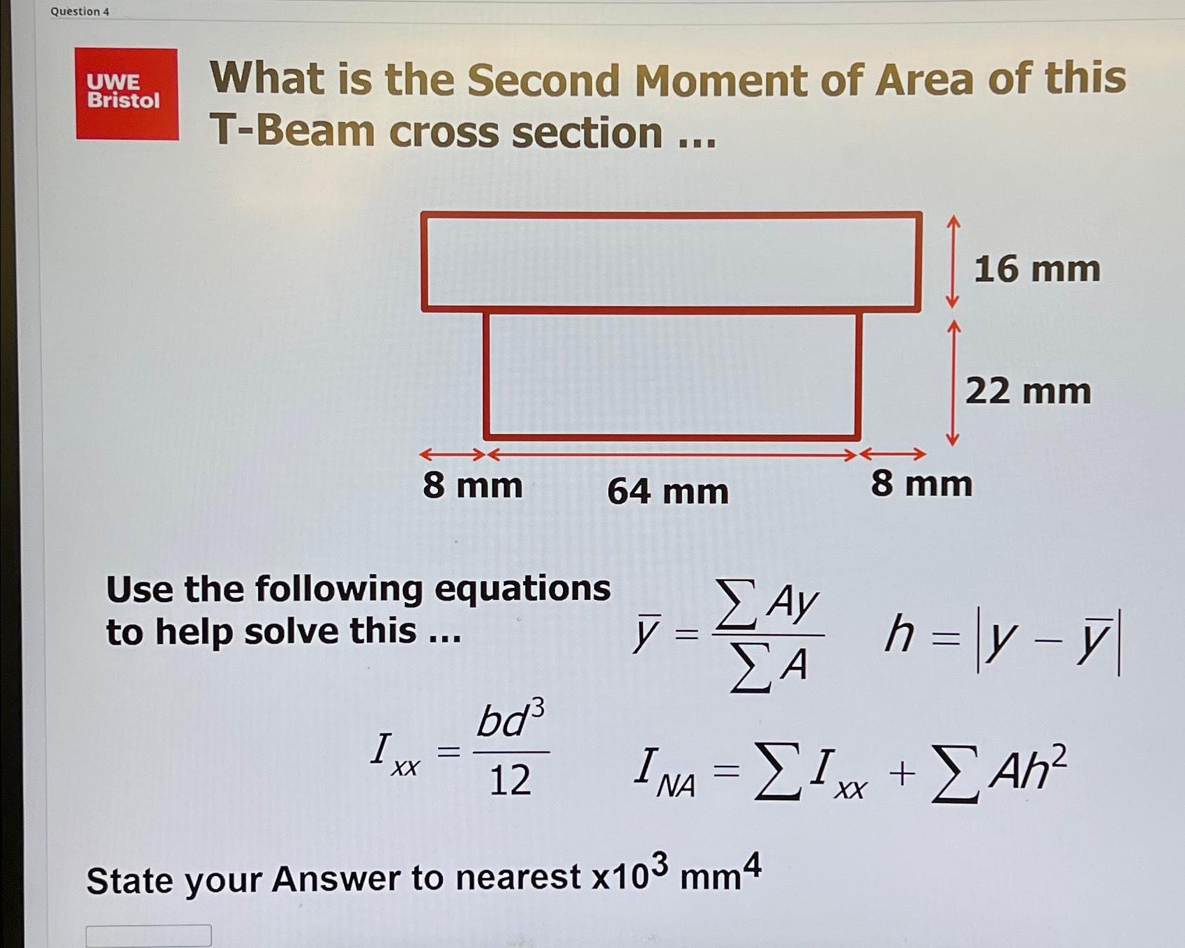 Solved UWEBristolWhat is the Second Moment of Area of this | Chegg.com
