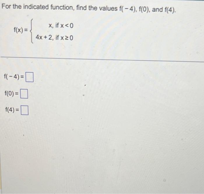 Solved For the indicated function, find the values | Chegg.com