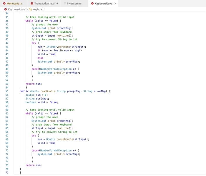 Solved 1 2 3 6 8 9 Menu.java 2 X Transaction.java | Chegg.com