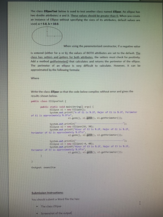 Solved The class Ellipse Test below is used to test another | Chegg.com