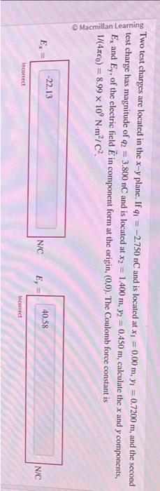 Solved Two test charges are located in the x−y plane. If | Chegg.com