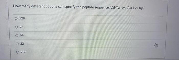 Solved How many different codons can specify the peptide | Chegg.com