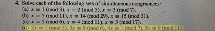 Solved 4. Solve each of the following sets of simultaneous | Chegg.com