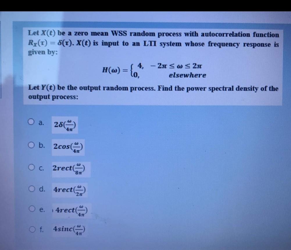 Solved Let X(t) be a zero mean WSS random process with | Chegg.com