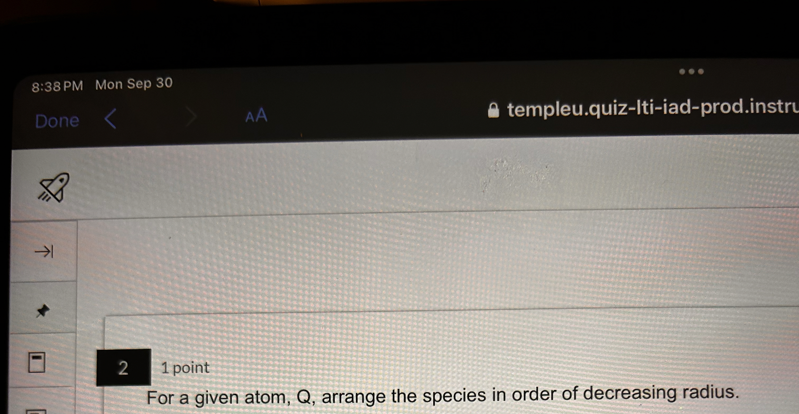 Solved For a given atom, Q, ﻿arrange the species in order of | Chegg.com