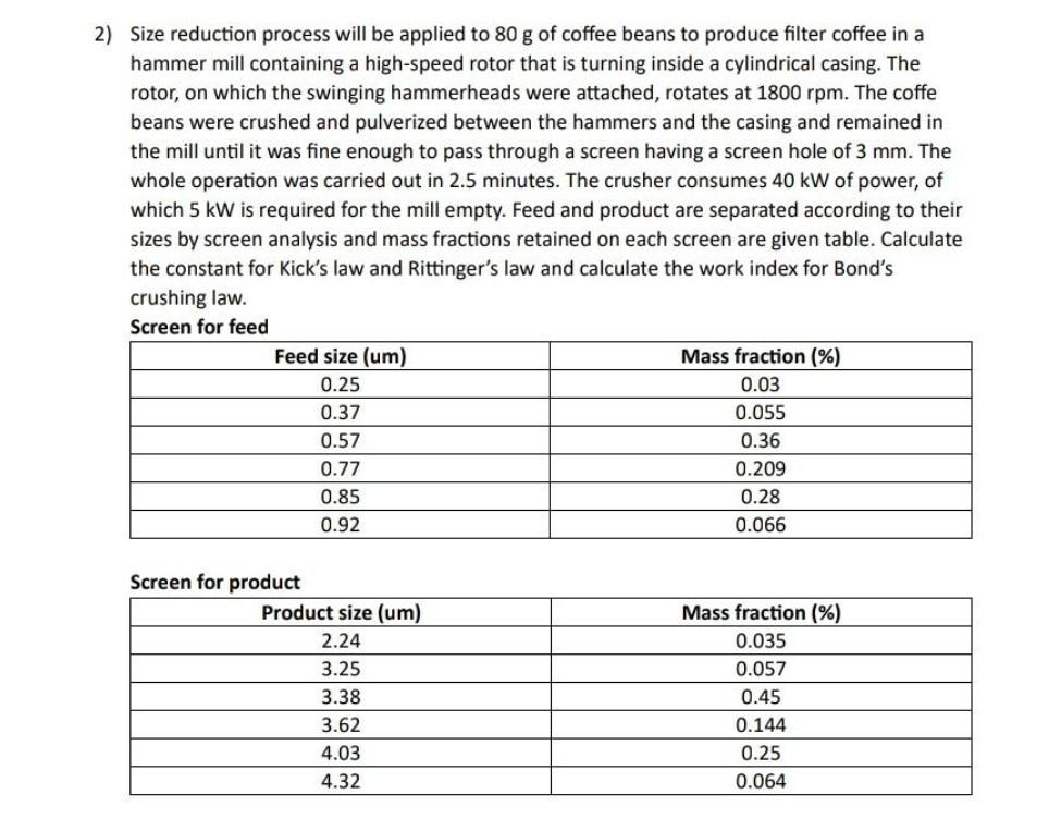 Solved Size reduction process will be applied to 80 g of | Chegg.com