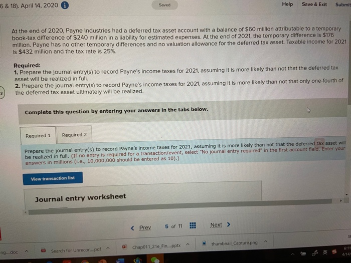 Solved 6 & 18). April 14,2020 Saved Help Save & Exit Submit | Chegg.com