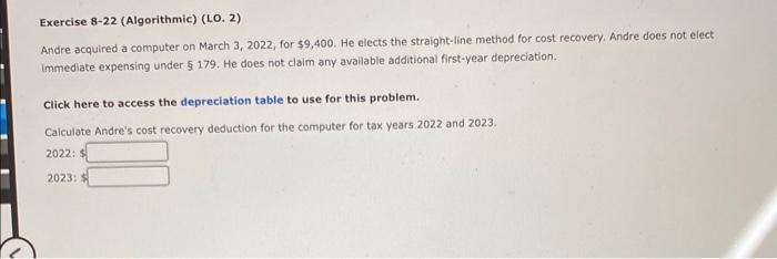 Solved Exercise 8-20 (Algorithmic) (LO. 2) Hamlet acquires a | Chegg.com