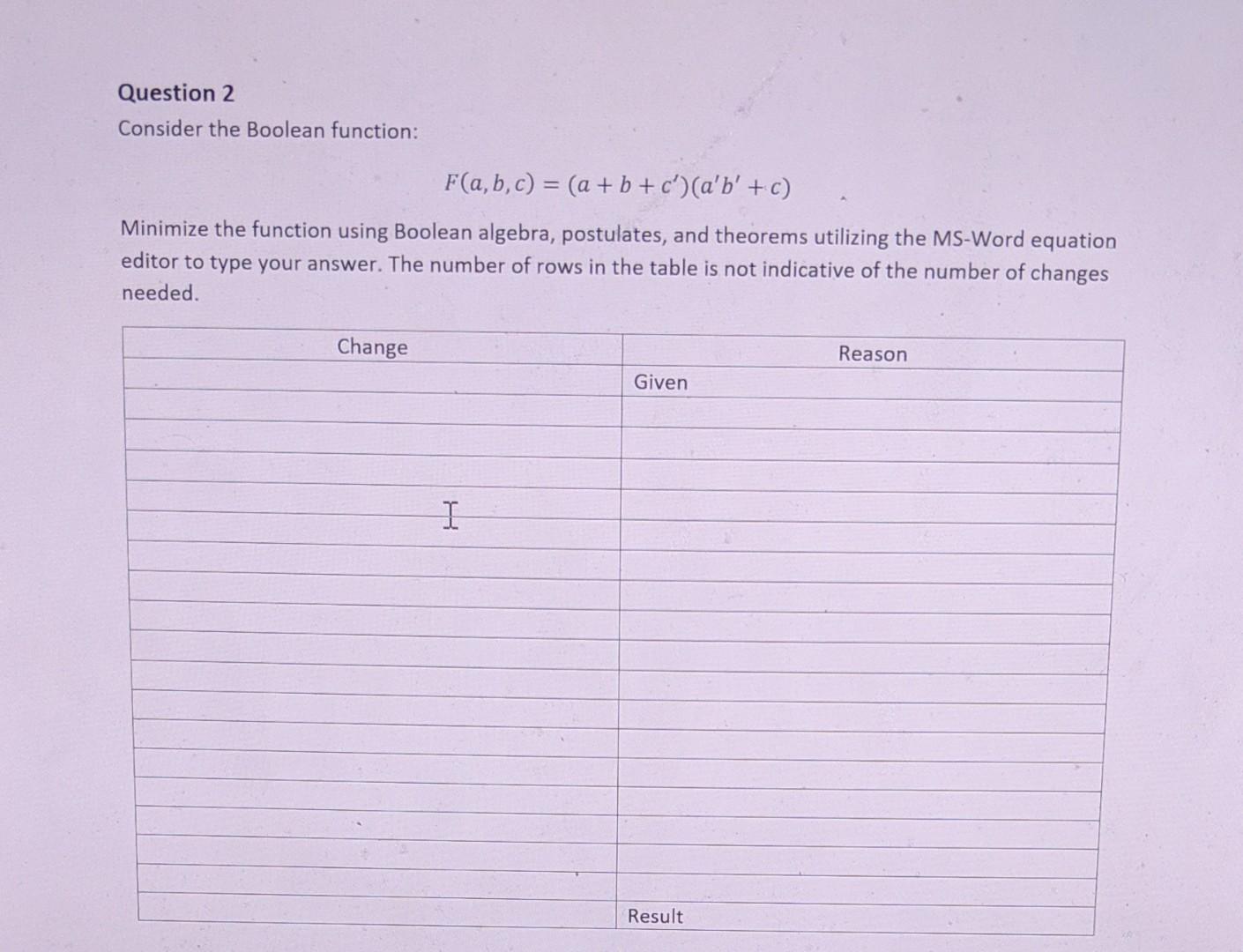 Solved Using MS-Word's Equation Editor, complete a truth | Chegg.com