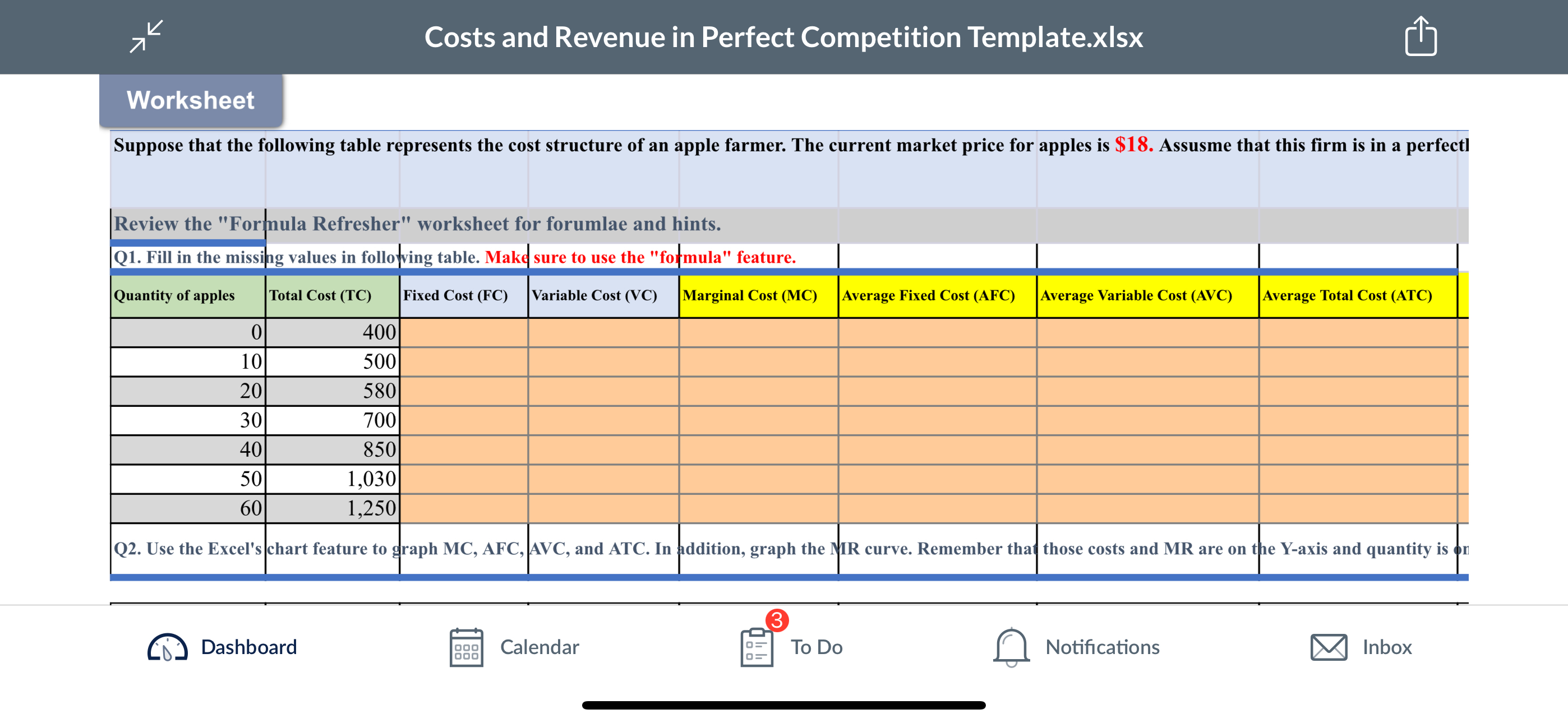 Solved WorksheetCosts and Revenue in Perfect Competition | Chegg.com