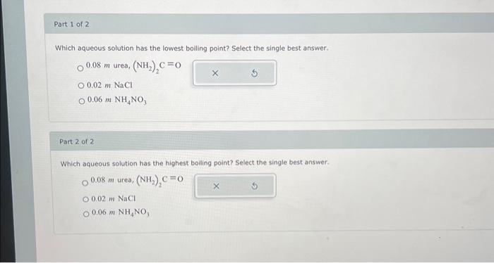 Solved Which aqueous solution has the lowest boiling point? | Chegg.com