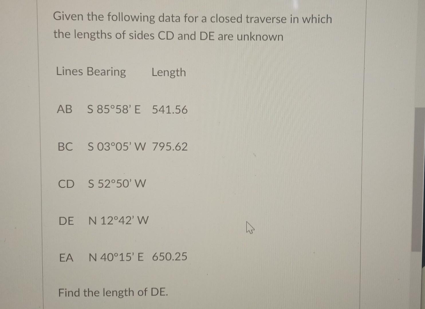 Solved Given the following data for a closed traverse in | Chegg.com