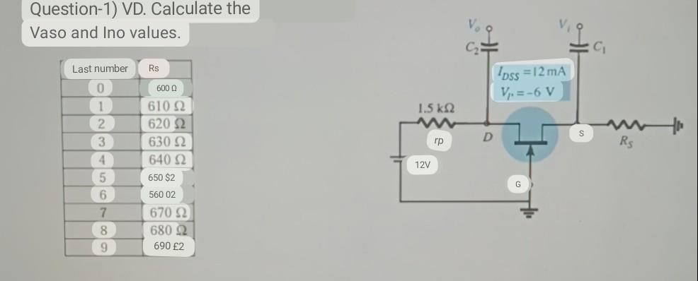Solved Question-1) VD. Calculate the Vaso and Ino values. | Chegg.com