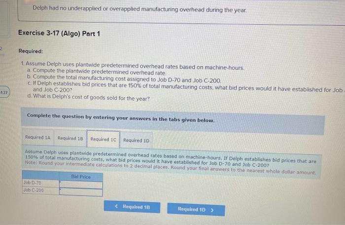 Solved Delph had no underapplied or overapplied | Chegg.com