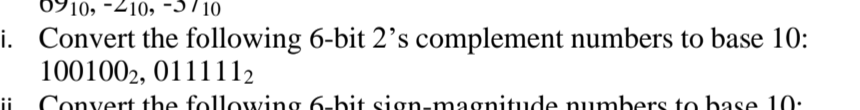 Solved i. ﻿Convert the following 6-bit 2's complement | Chegg.com