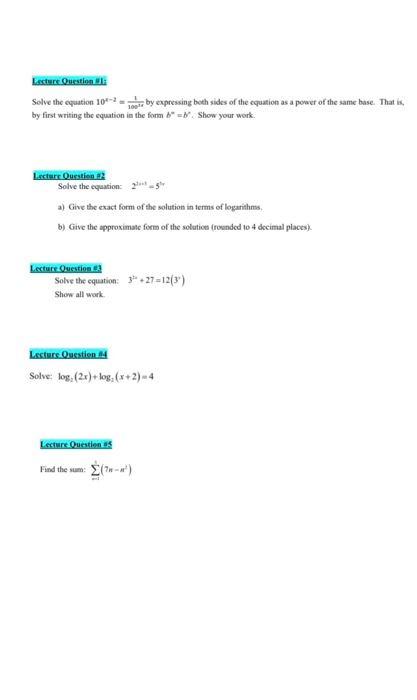 Solved Laste Ouestions Solve the equation 10"-2 by | Chegg.com