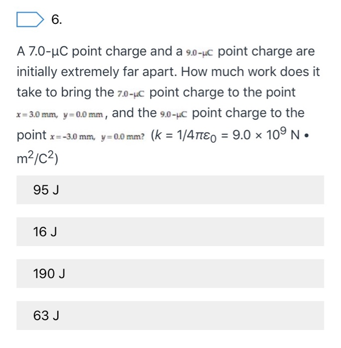 Solved 6. A 7.0-HC point charge and a 90-c point charge are | Chegg.com